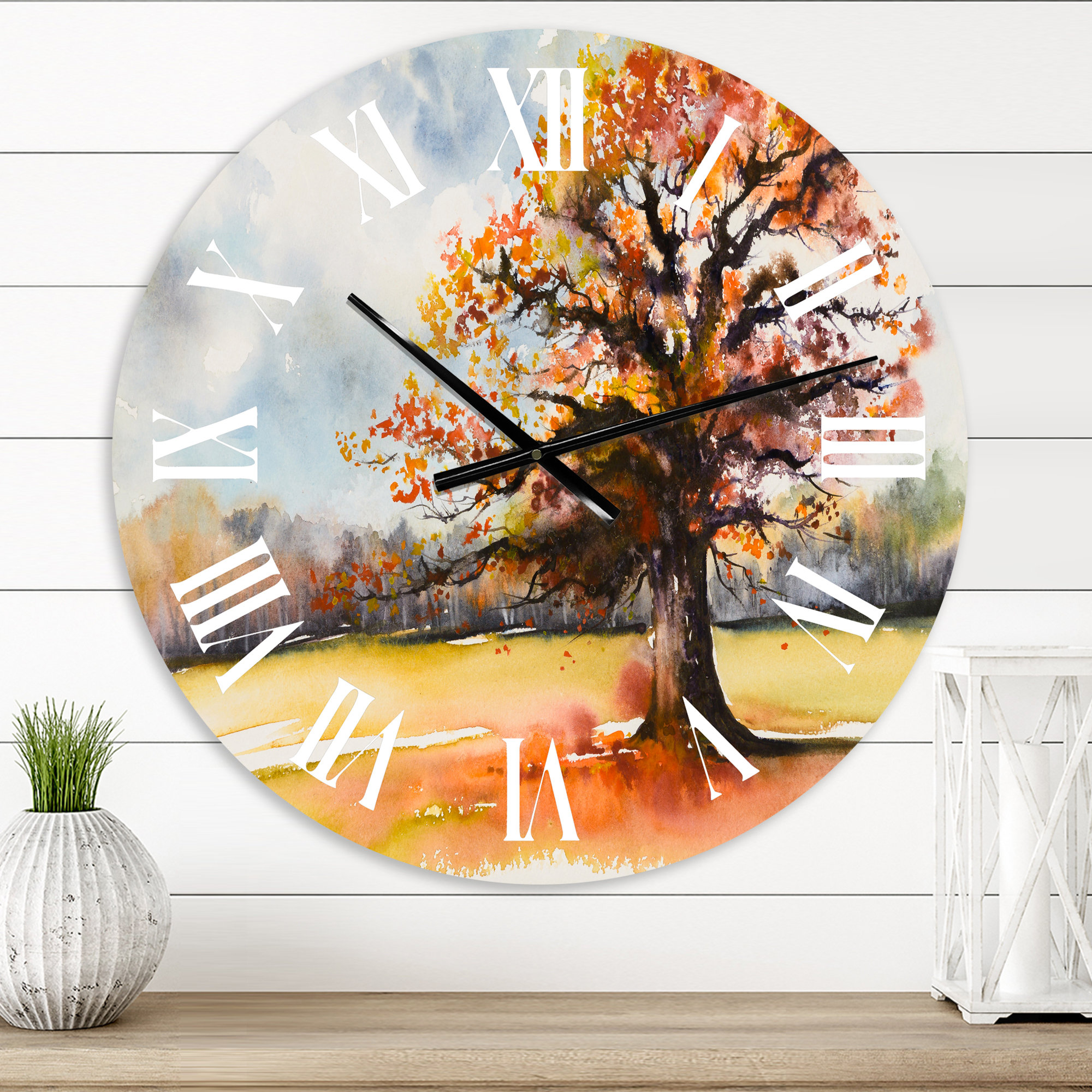 East Urban Home Lone Oak In The Fields With Autum Leaves - Traditional ...