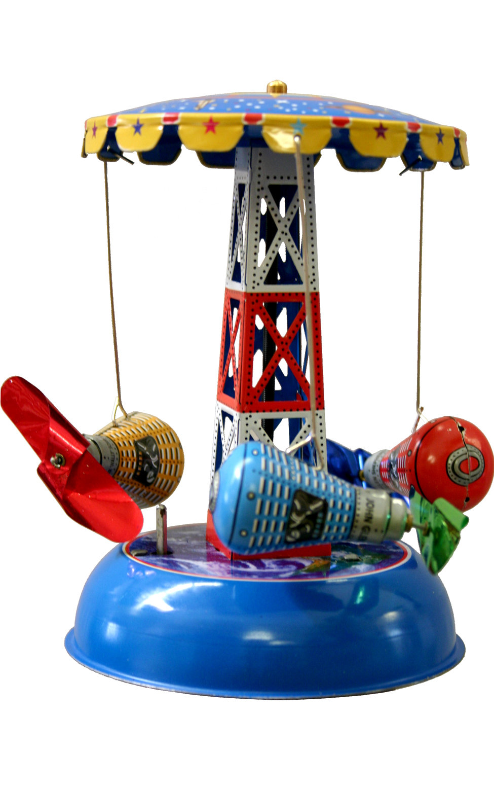Ebern Designs Lulette Decorative Tin Toy Carousel with Space Capsules ...