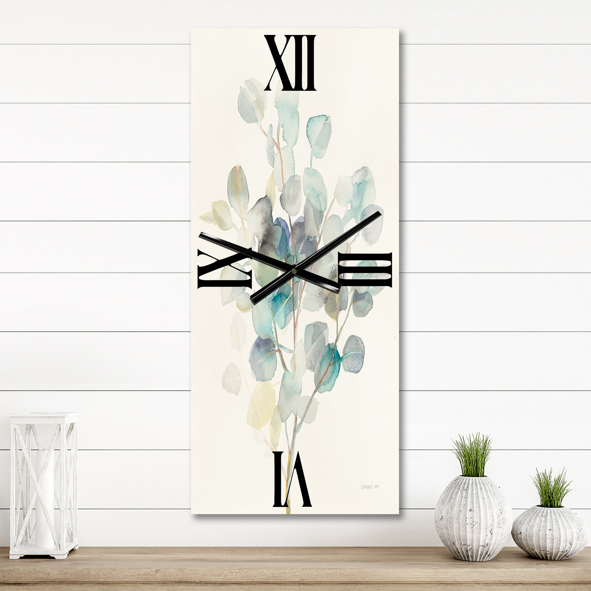 East Urban Home Eucalyptus Leaves I - Traditional Wall Clock | Wayfair