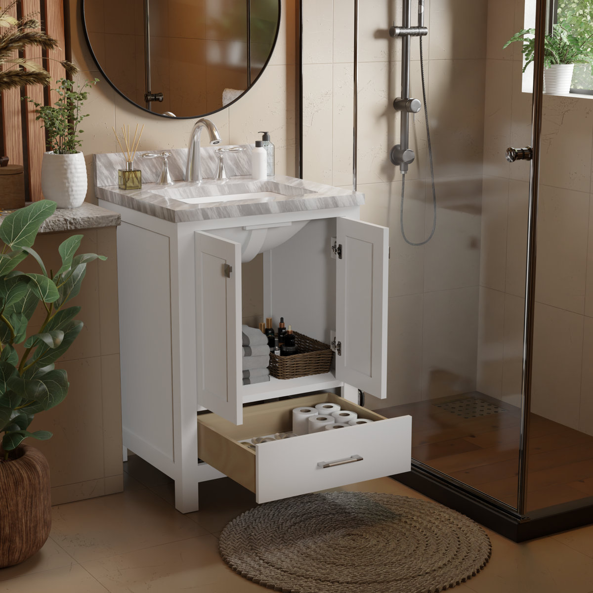 Latitude Run® Aelish Avenue 24" Single Bathroom Vanity With Carrara ...