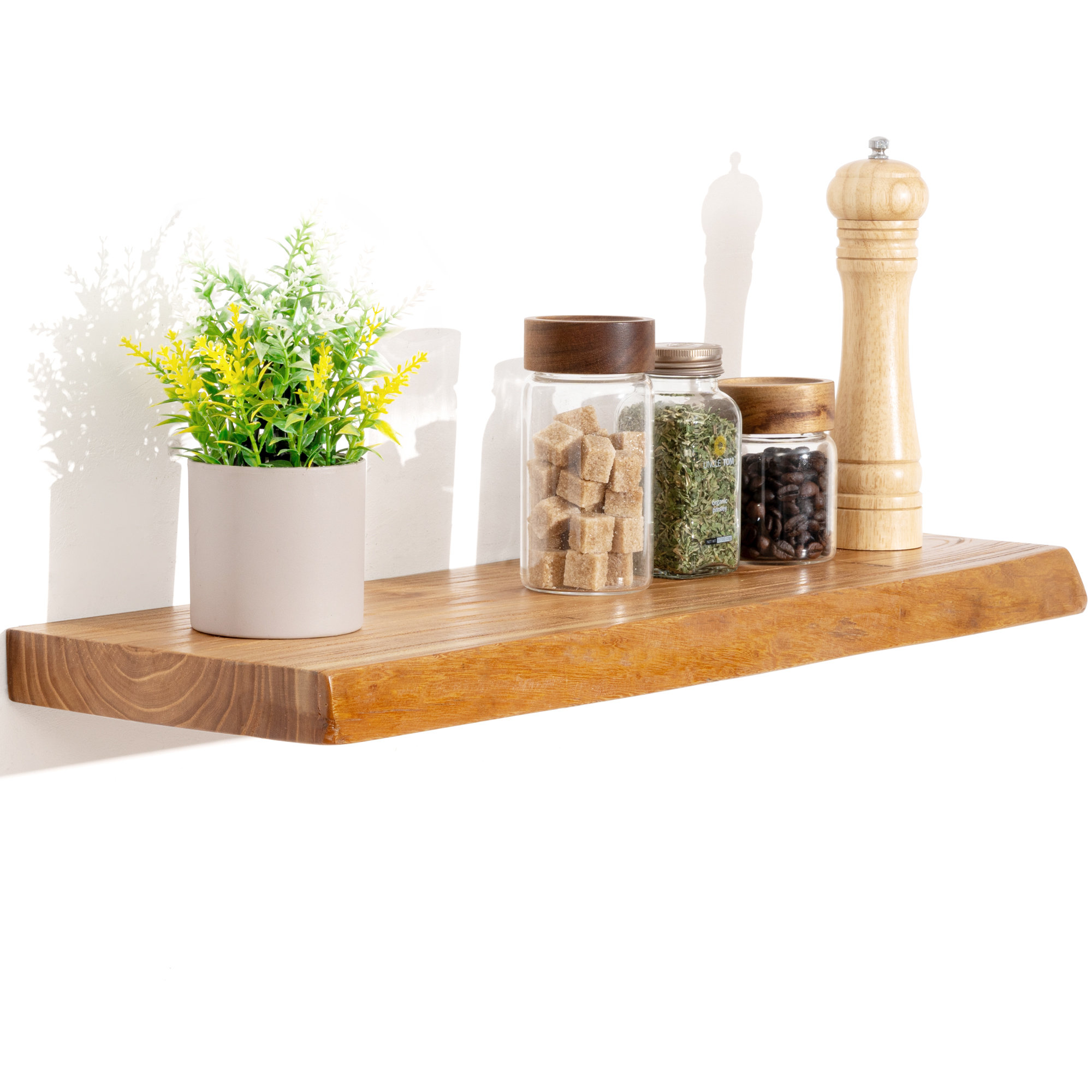 Ebern Designs Carsin Irregular Reclaimed Elm Floating Wall Shelf ...