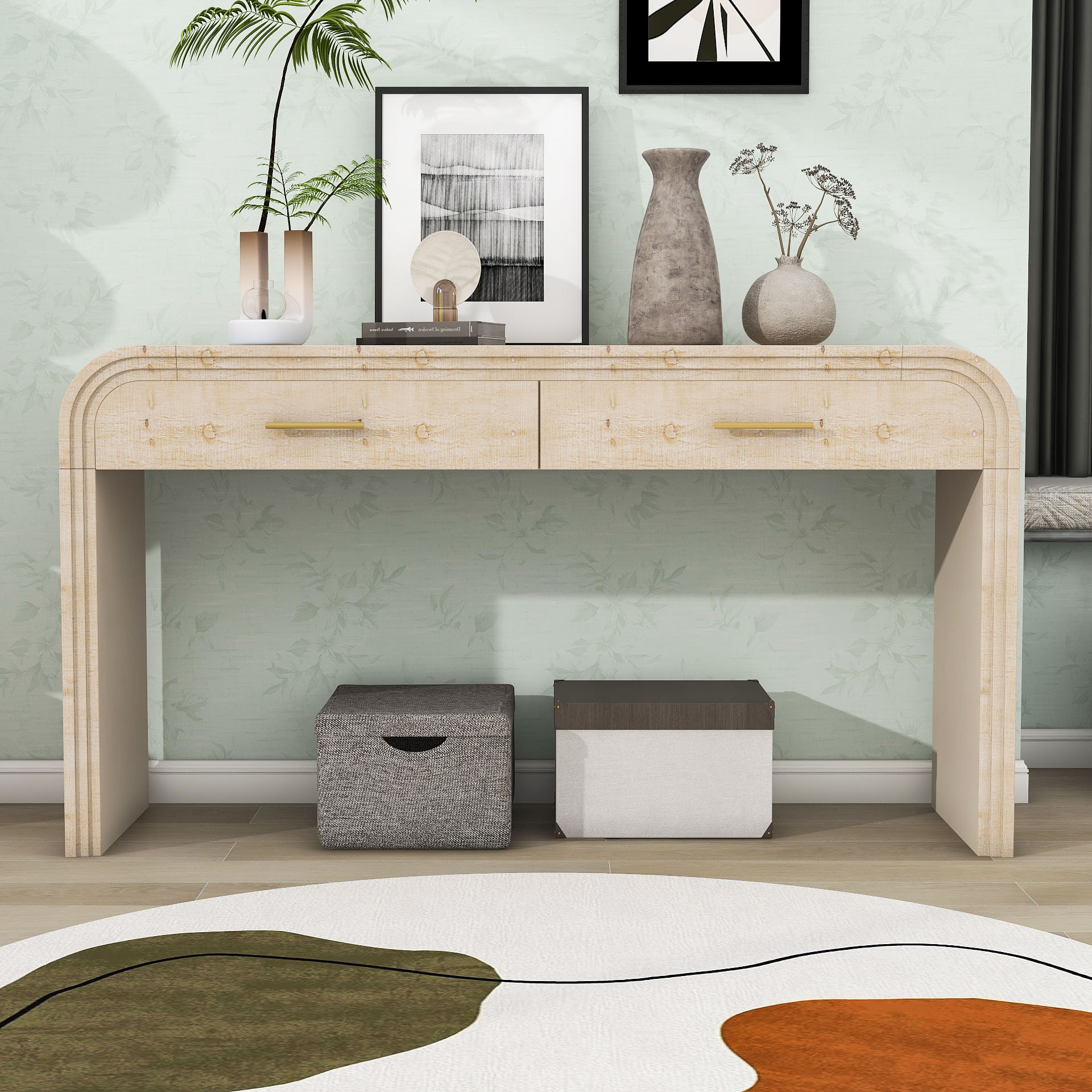 Mercer41 Wood Retro Console Table with 2 Drawers and Rounded Edges for ...