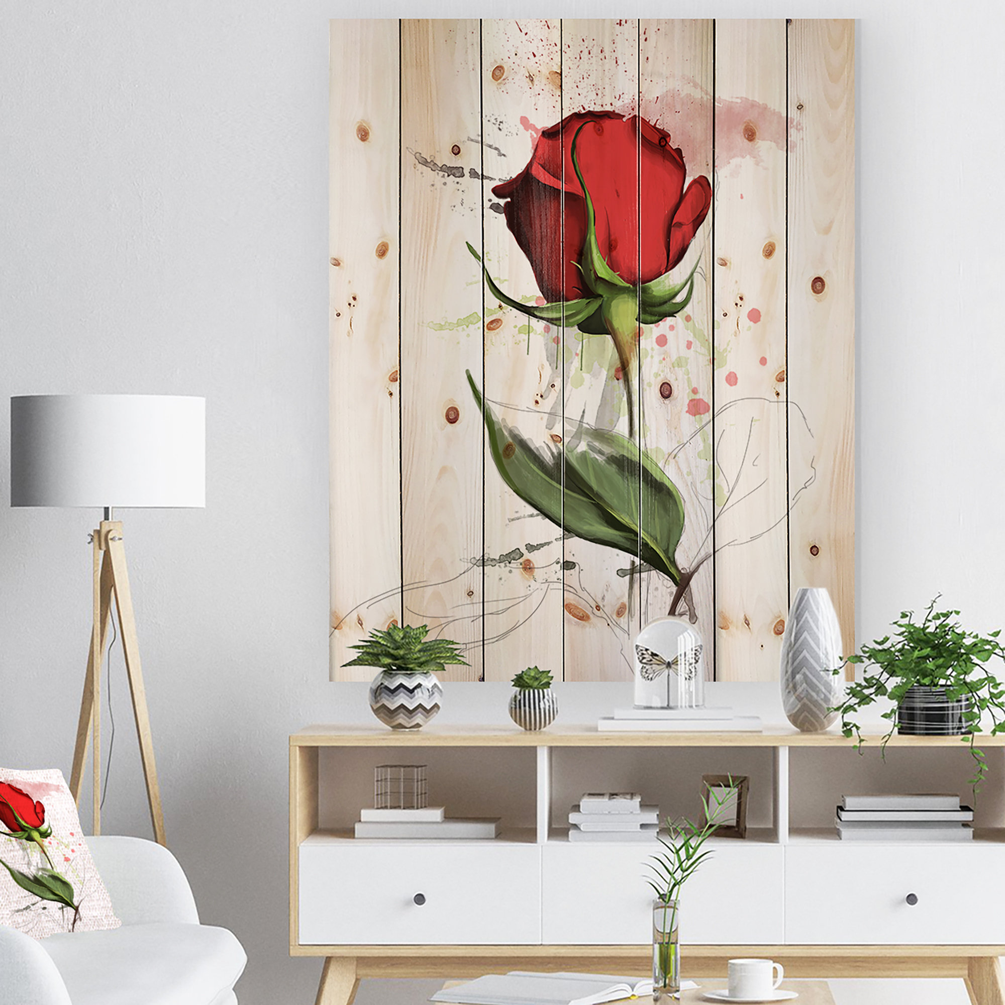 Winston Porter Red Rose Hand Drawn - Unframed Print on Wood - Wayfair ...