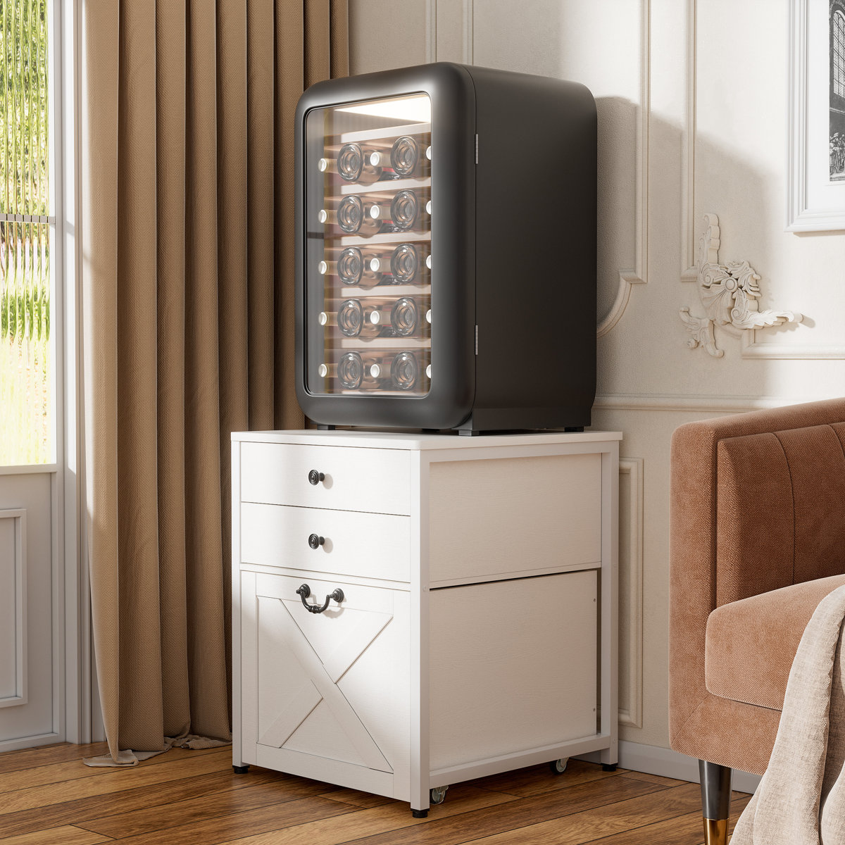 Gracie Oaks Farmhouse Mini Fridge Stand With Storage, Heavy Duty Fridge ...