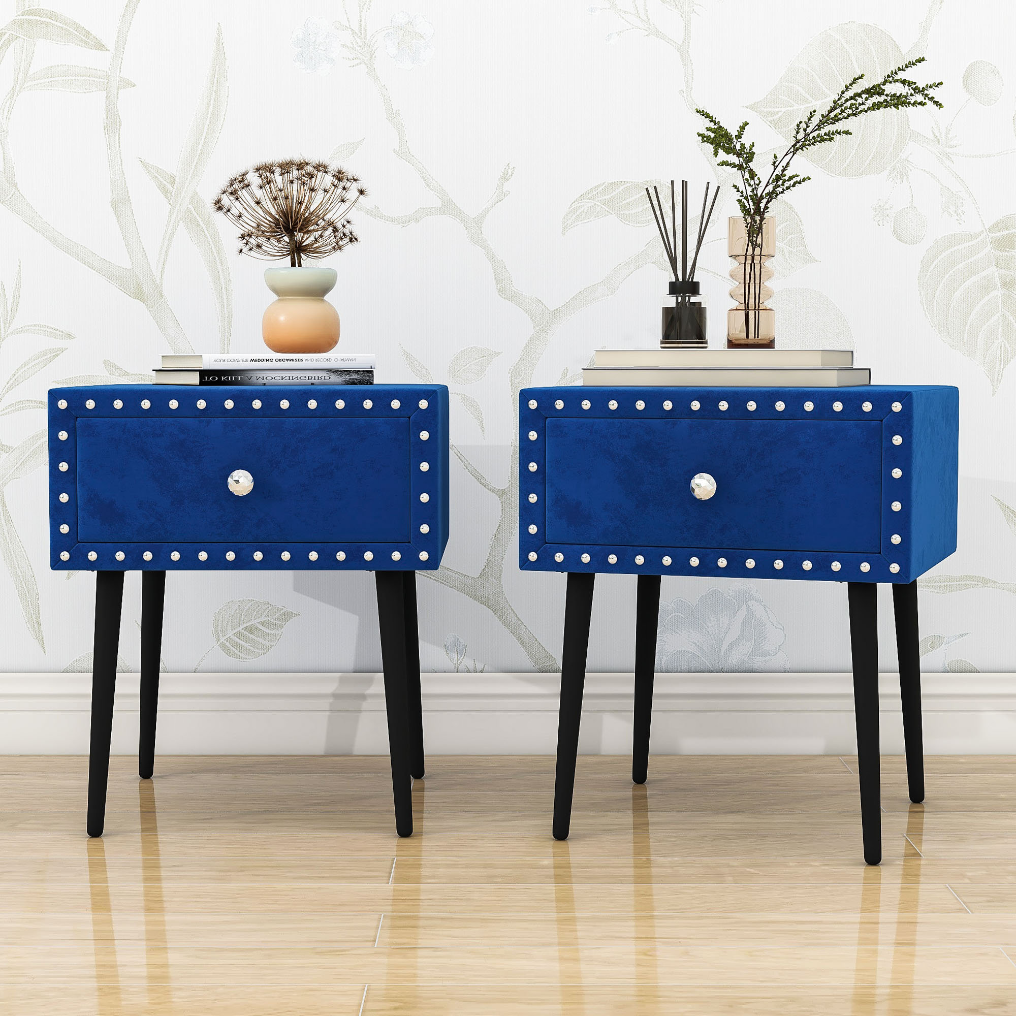 House of Hampton Modern Velvet Nightstands Sets of 2, Bedside Table ...