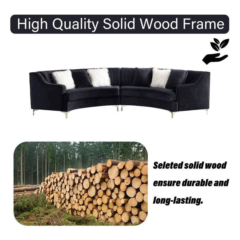 Everly Quinn Brucelyn 140.94'' Symmetrical Velvet Tufted Curved Sofa ...