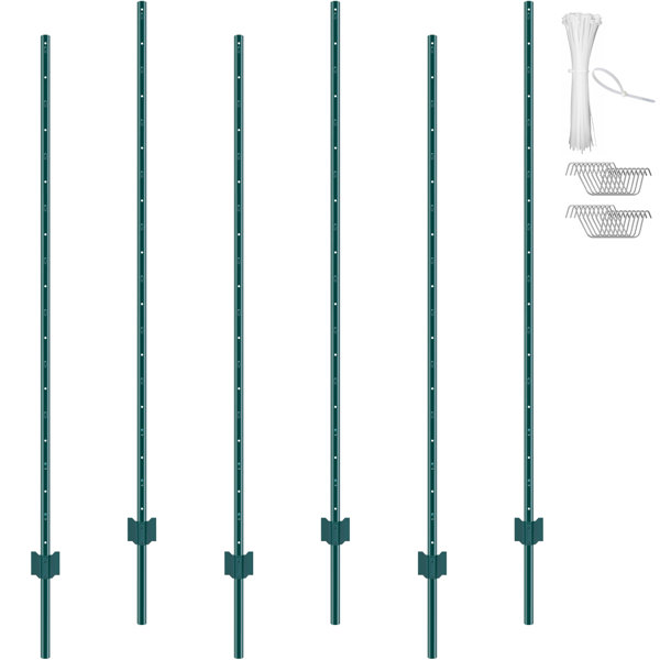 VEVOR 6 Feet Fence Post 6 Pack T-Post Heavy Duty Metal Fence Posts ...