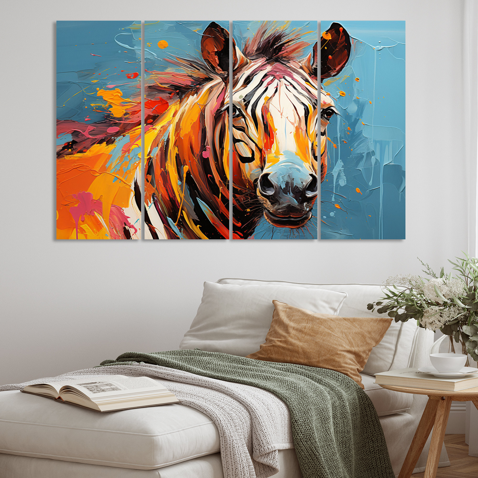 Dakota Fields Blue Orange Popart Zebra I - Animals Zebra Metal Wall Art ...