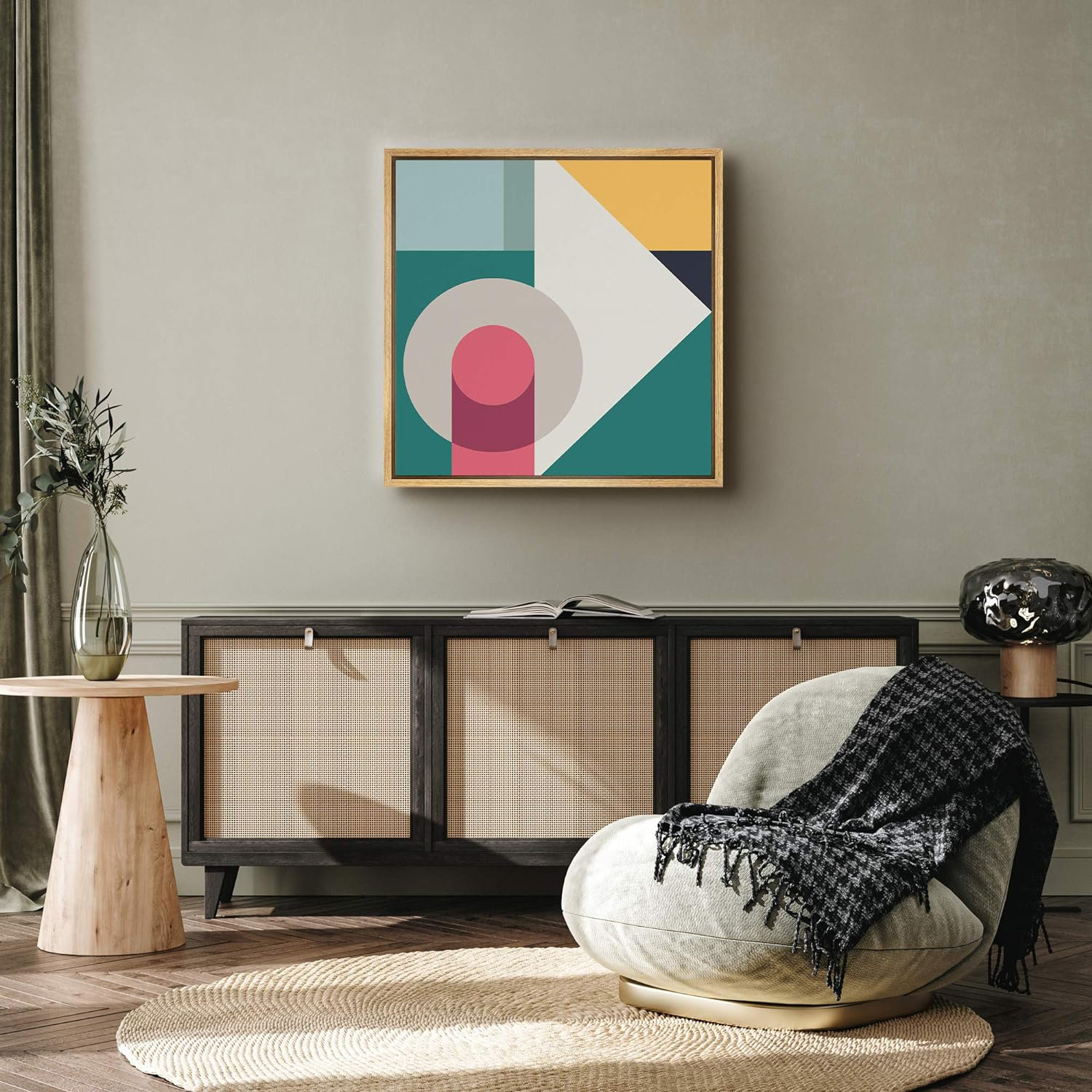 wall26 Pink, Gray, Yellow Green Geometric Polygonal Abstract Shapes ...