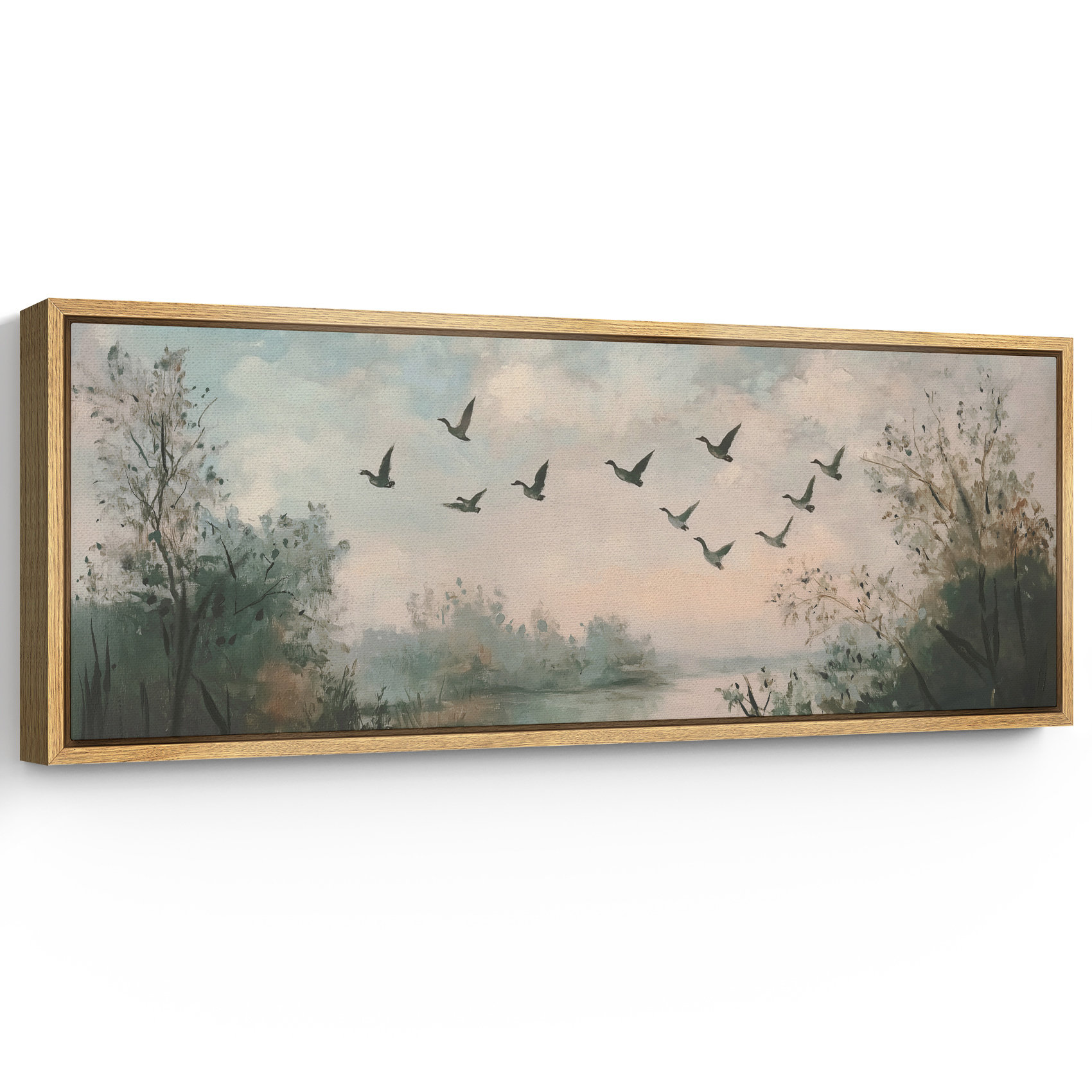 IDEA4WALL Wild Goose Flying Over The River Artwork, Country Rustic ...