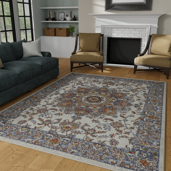 Charlton Home® Abdulaleem Machine Woven Performance Blue/Cream Rug ...