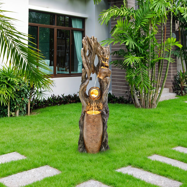 Millwood Pines 42.7"H Tall Tree Trunk & Jugs Outdoor Fountain with LED ...