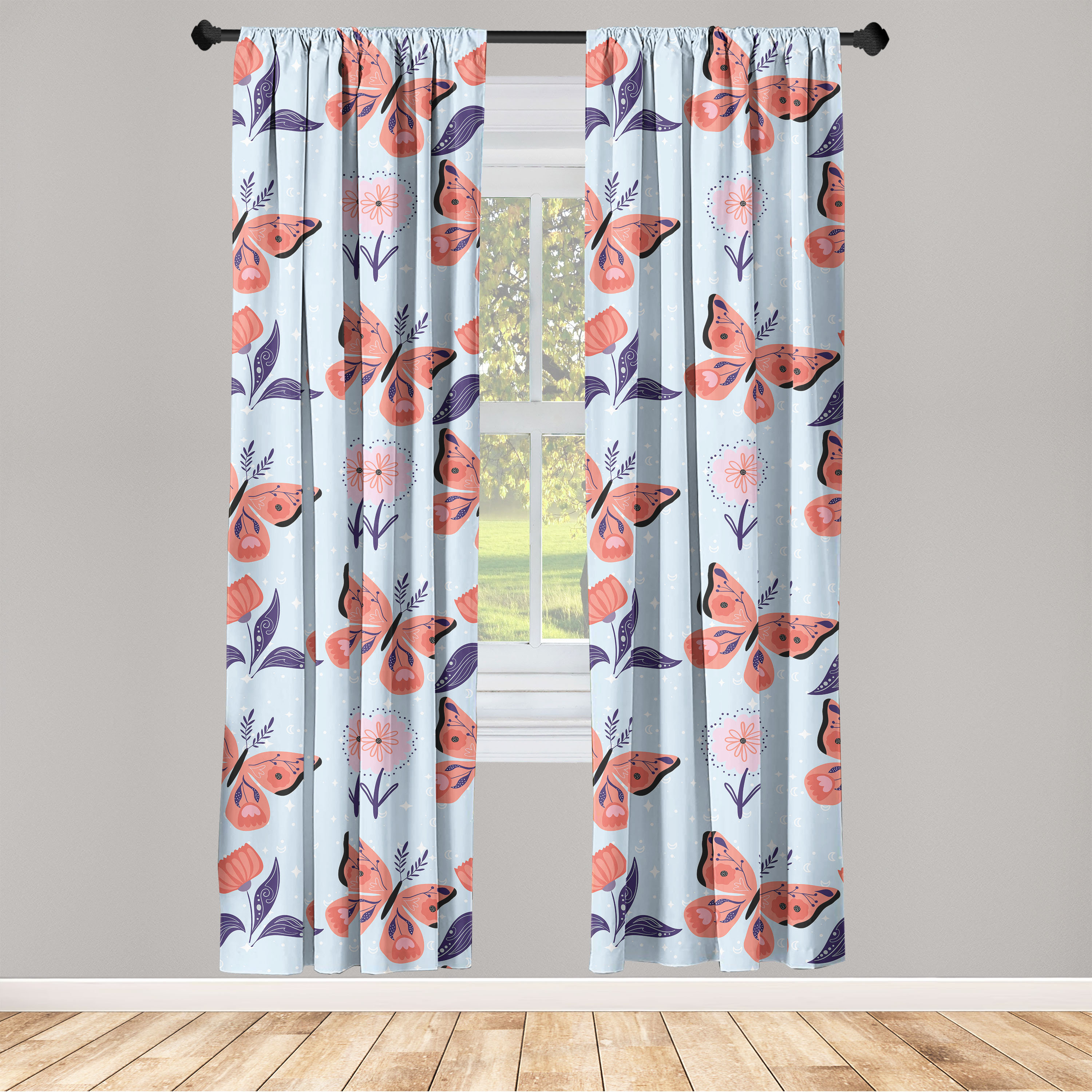 East Urban Home Spring Floral Curtains Butterflies Print Pair 427675 ...