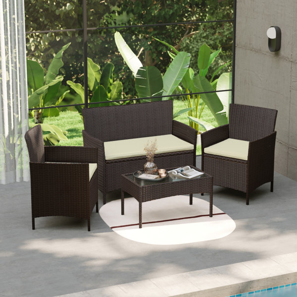 Marlow Home Co. Alarik Rattan 4 - Person Seating Group with Cushions ...