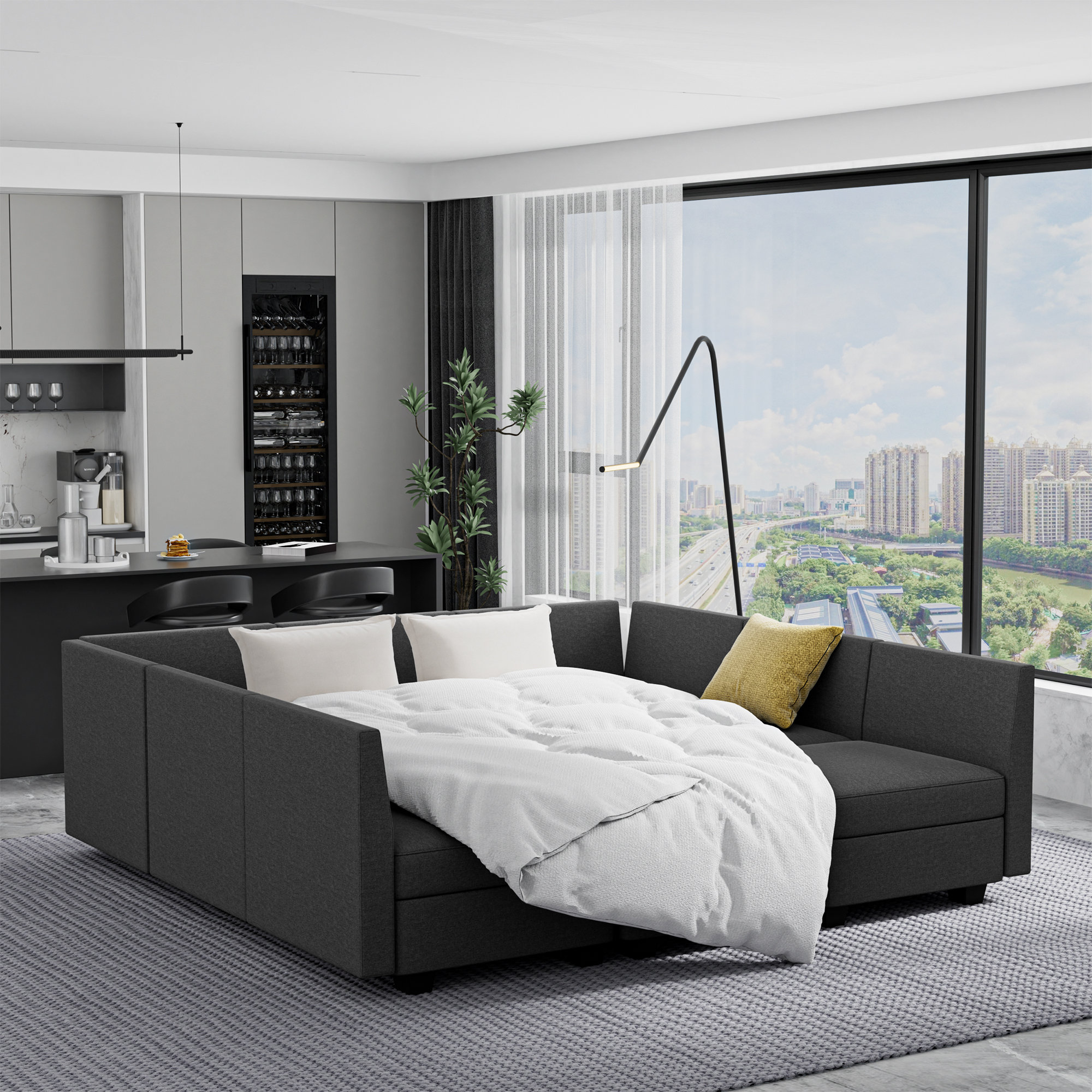 Ebern Designs 93" Wide 9-Seat Modular Sectional with Storage - Memory ...