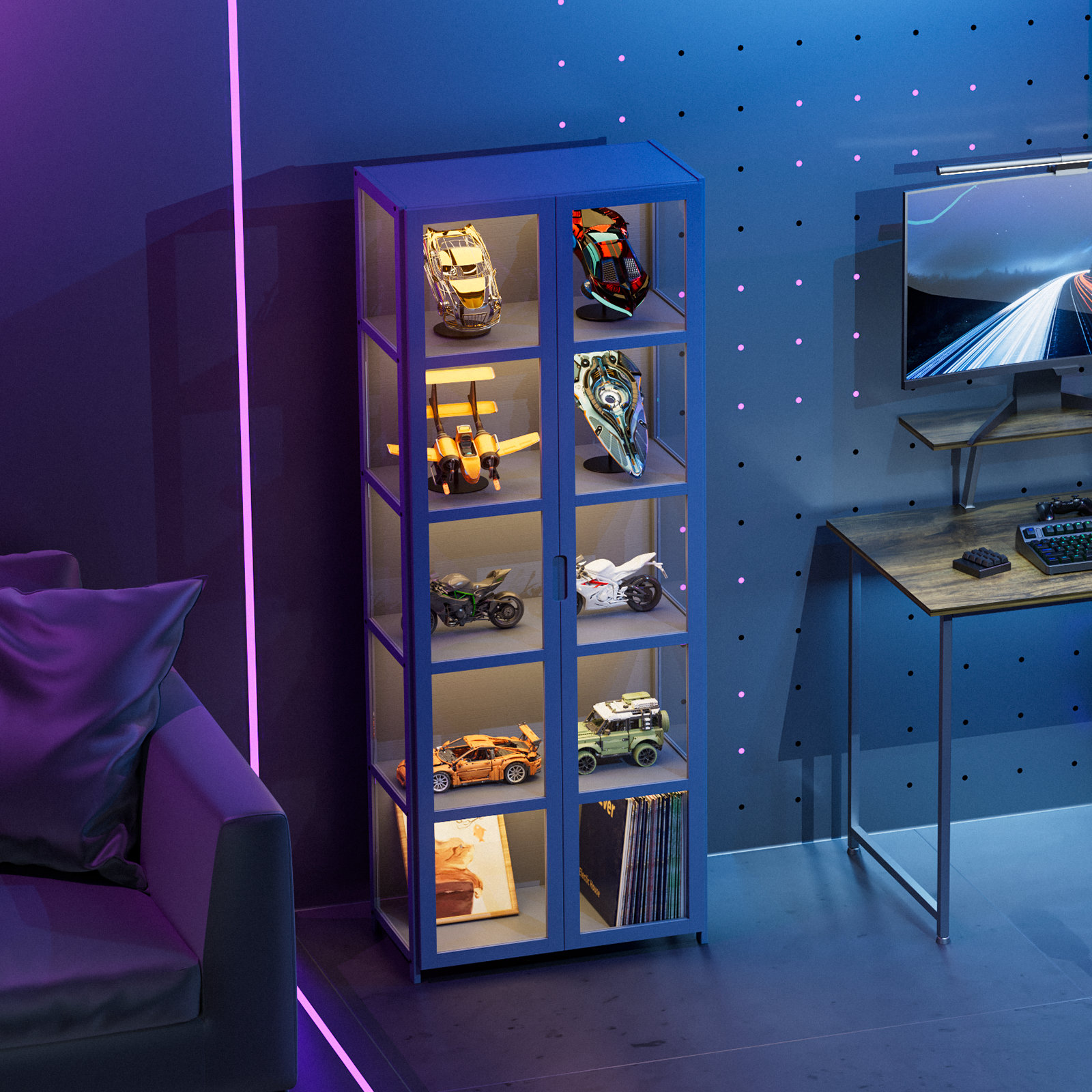 Ebern Designs 5-Tier Display Cabinet With Acrylic Door, Curio Cabinet Collection Display Shelf ...