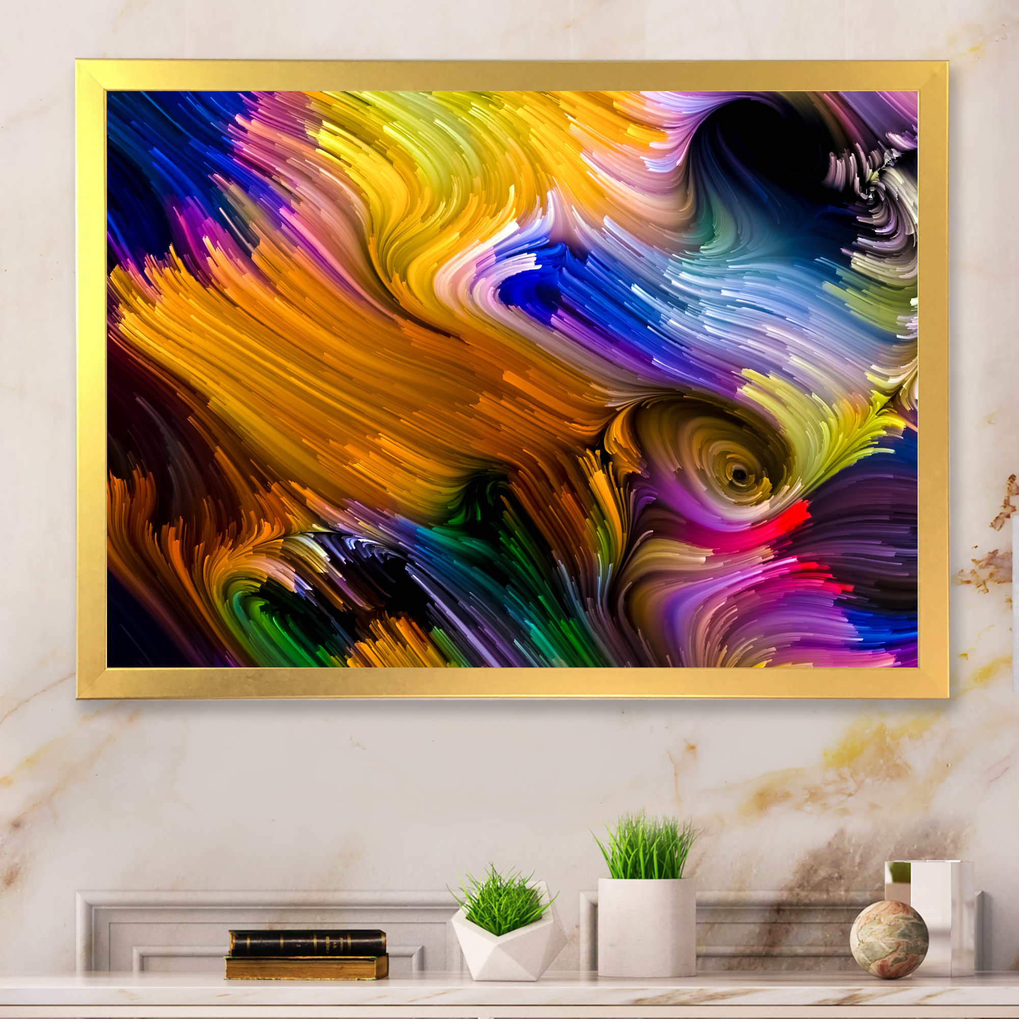 Wrought Studio™ Living Liquid Art VII - Picture Frame Print on Canvas ...