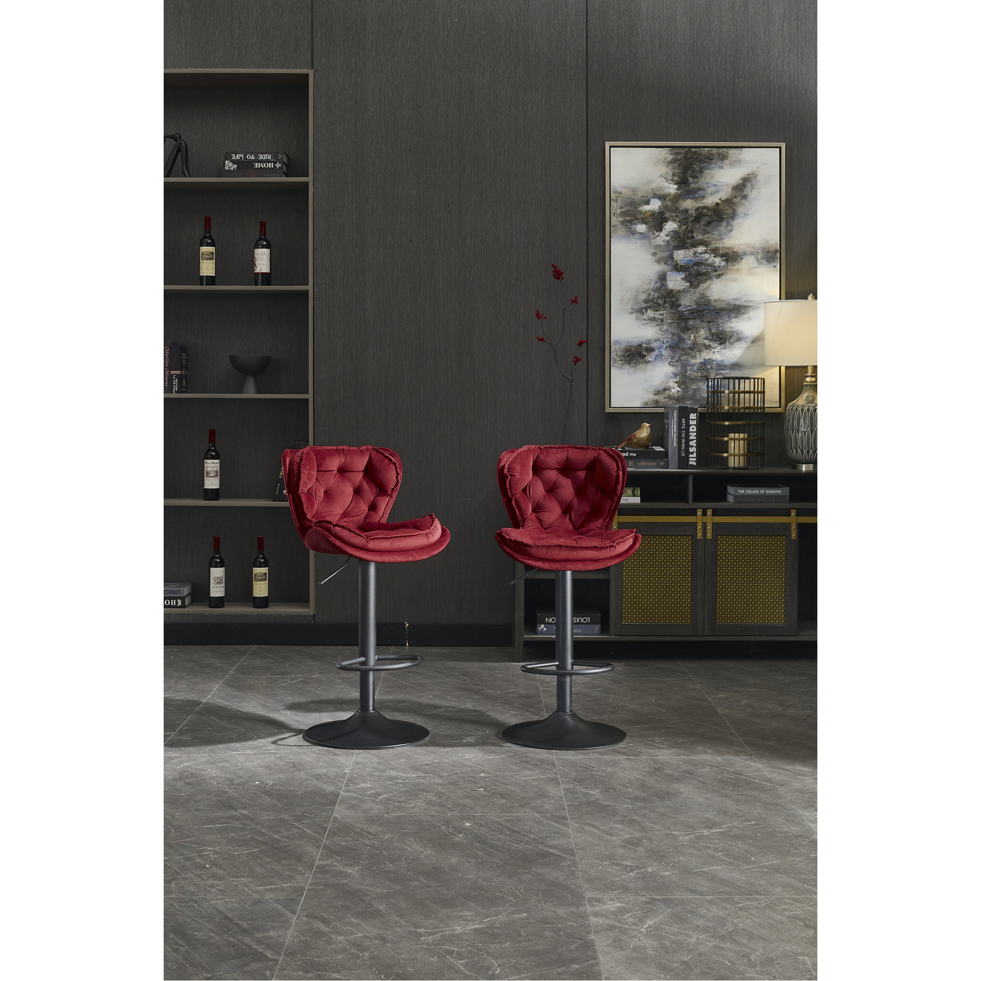 Rosdorf Park Set Of 2 Bar Stools With Powder Footrest And Base Swivel ...