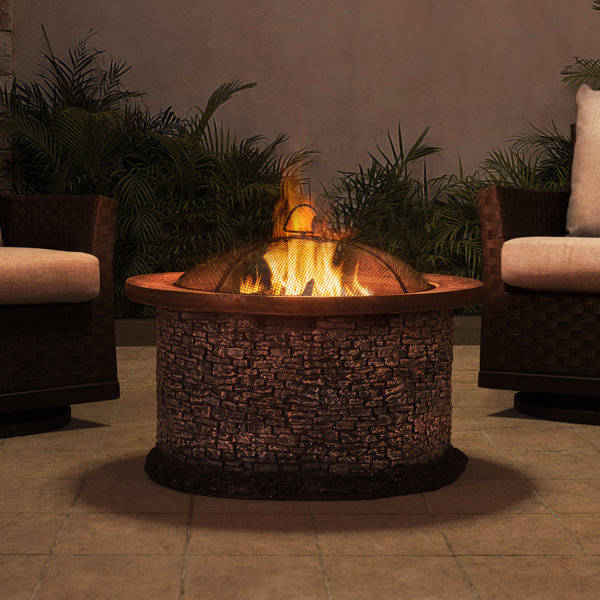 Williston Forge Nolia 32 inch Fire Pit for Outside, Outdoor Stone Wood ...