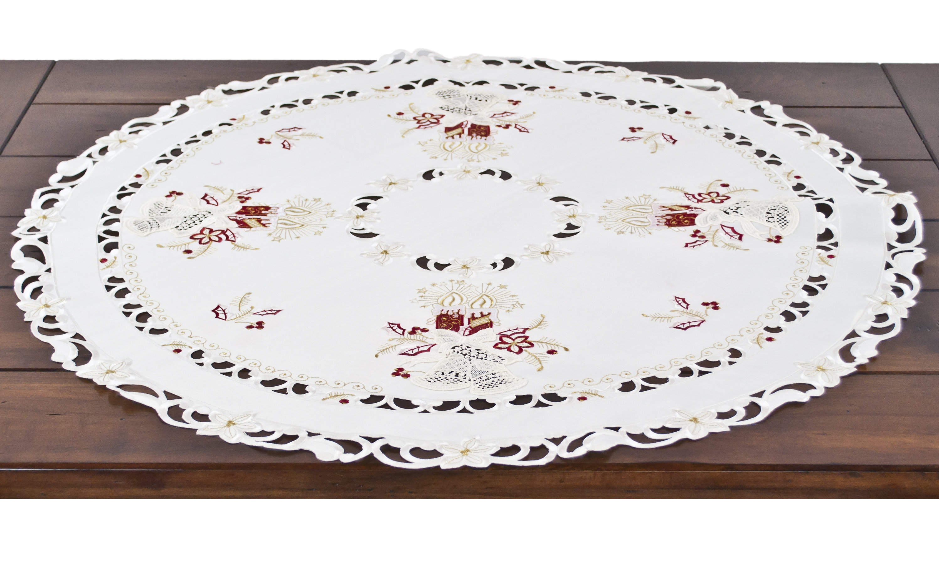 Linens, Art and Things LLC Red Candle And Lace Bell On Ivory Doily ...