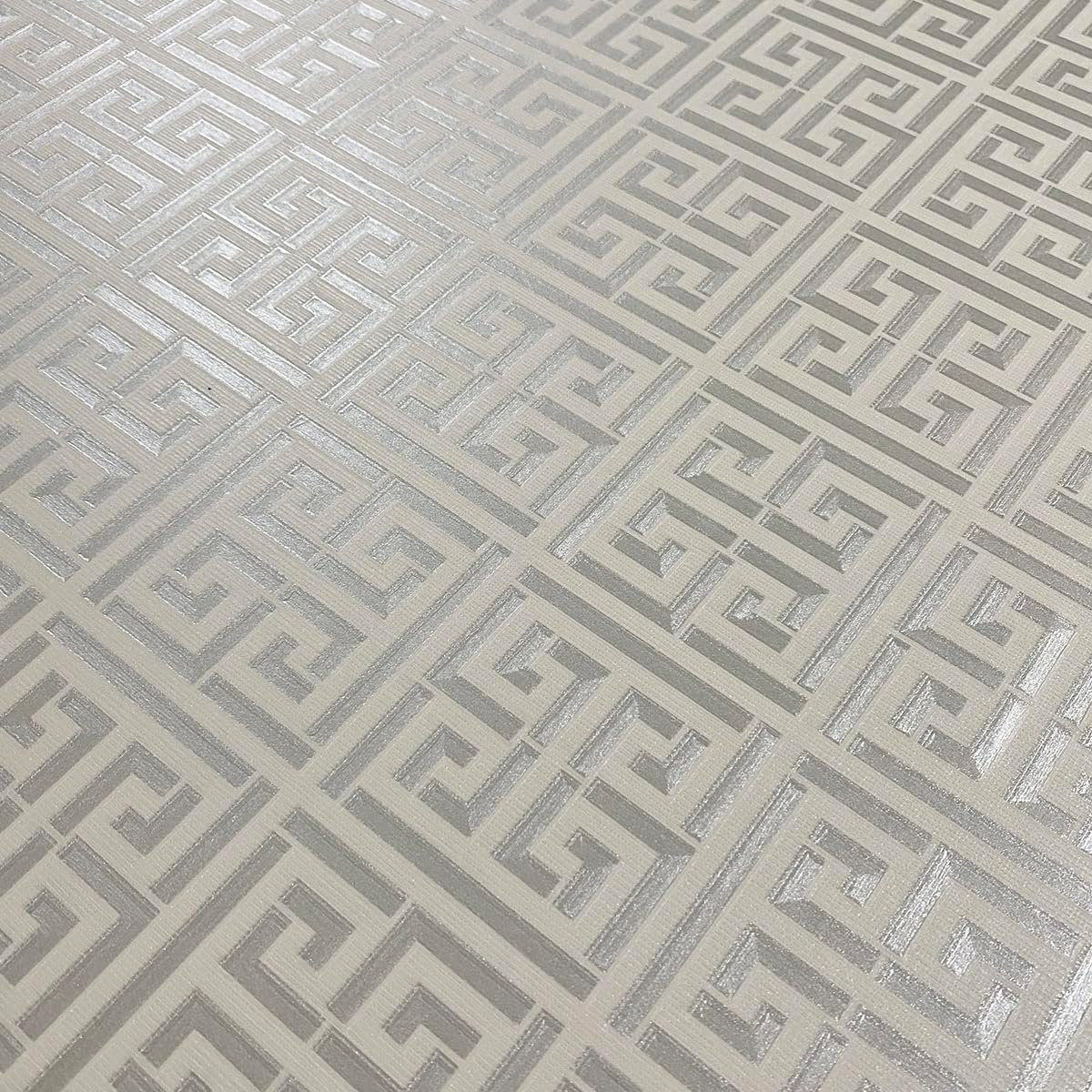 Latitude Run® Greek Key Peel And Stick Wallpaper - Stylish Silver And ...