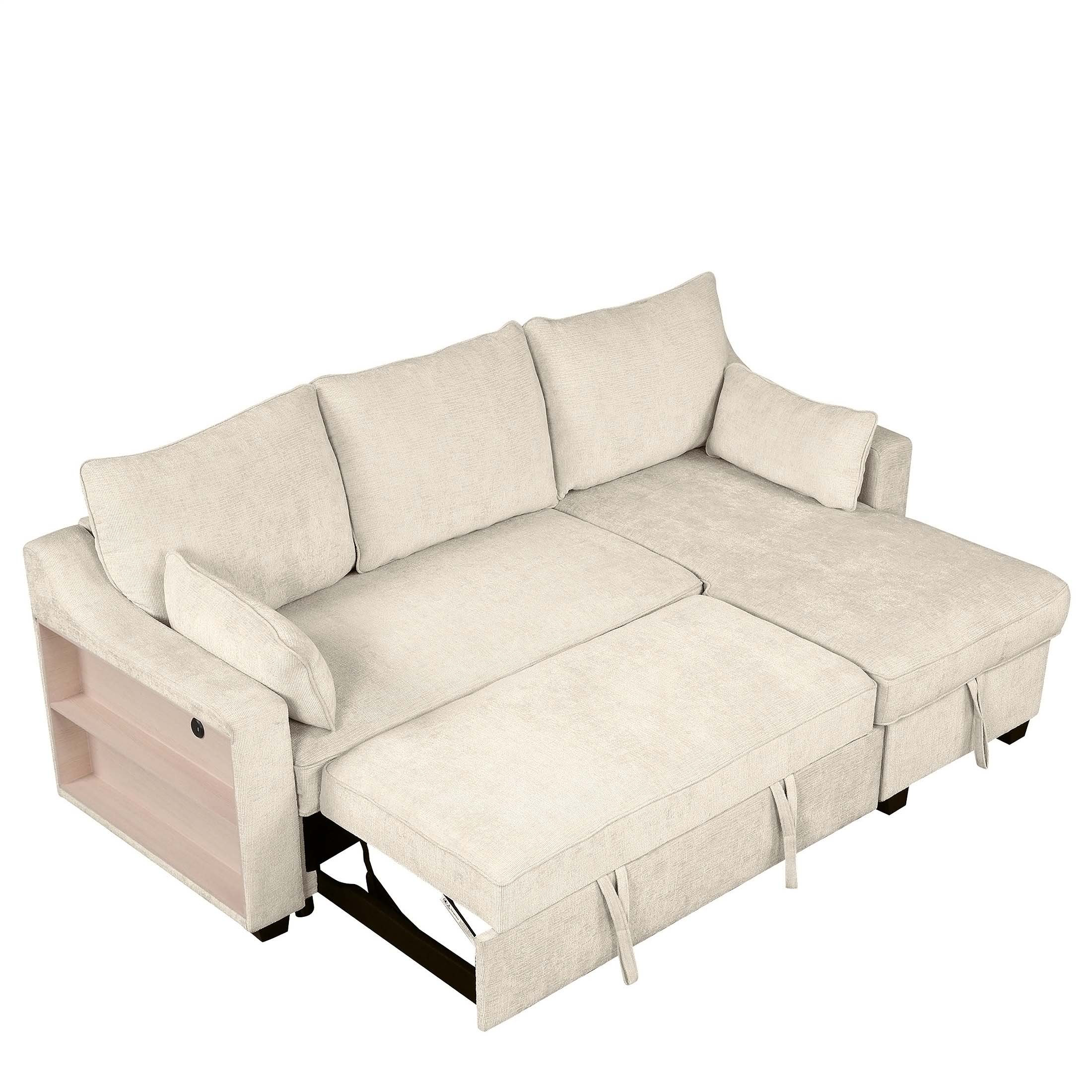 Latitude Run® 90" Pull Out Sleeper Sofa L-Shaped Convertible Bed with ...