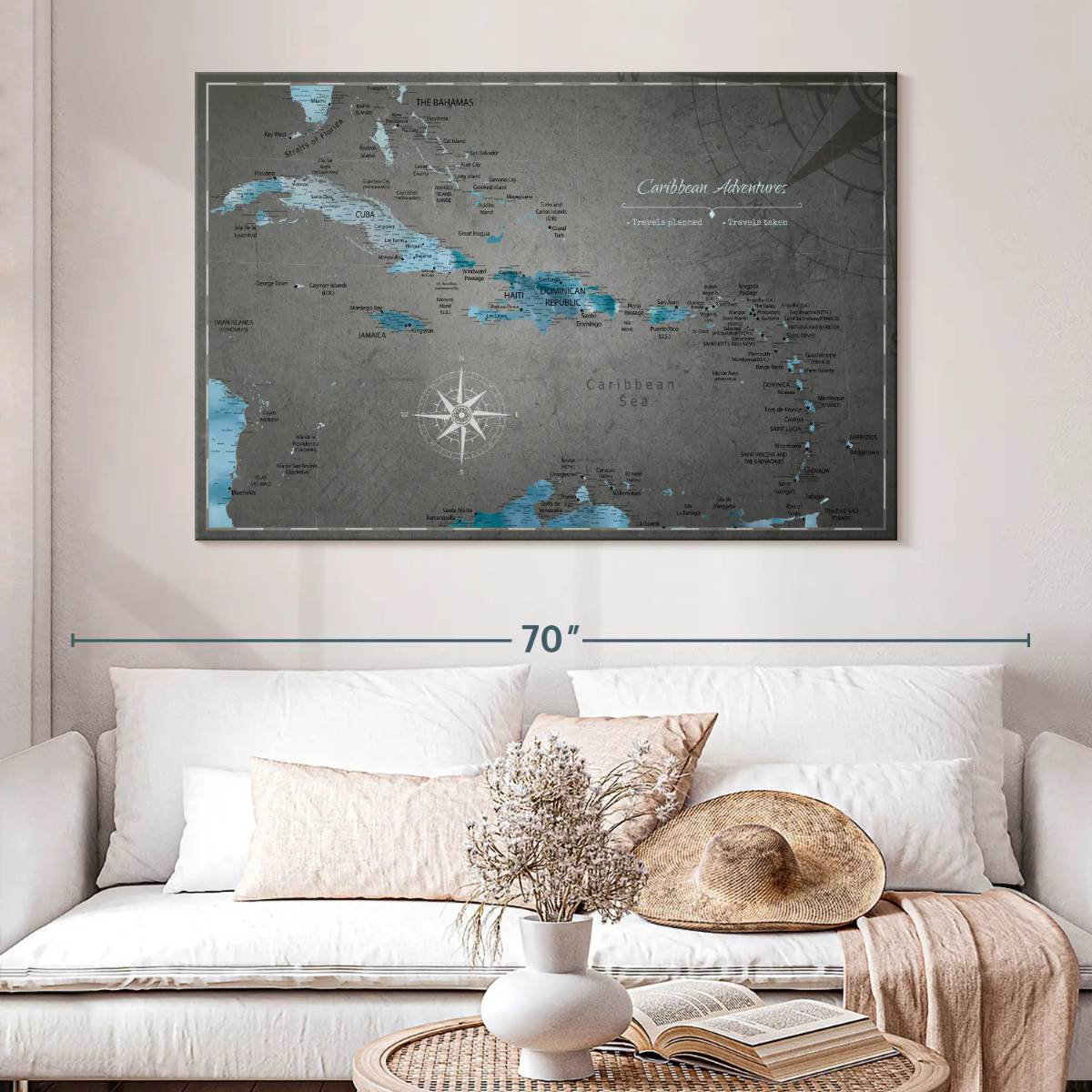 Elephant Stock Adventures On Gray Caribbean Push Pin Map | Wayfair