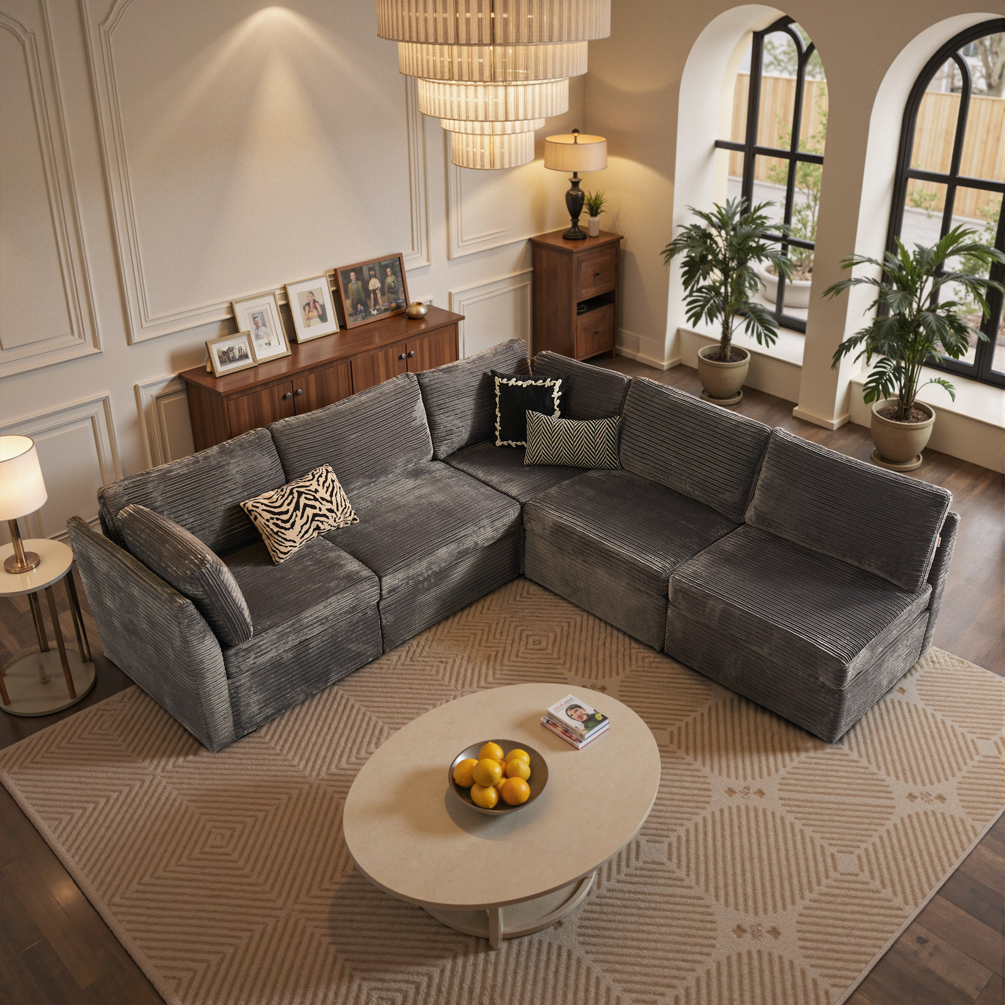 Mercer41 98.05'' Modular L-Shaped Sectional Plush Corduroy Sofa ...