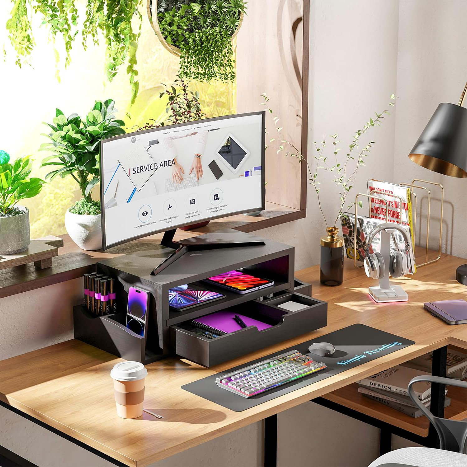 Inbox Zero Simple Trending Monitor Stand Riser and Computer Wood Desk ...