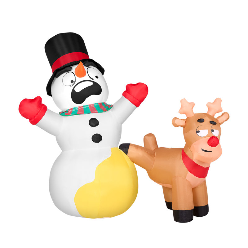 Wrought Studio™ Long Reindeer Peeing on Snowman Christmas Inflatable ...
