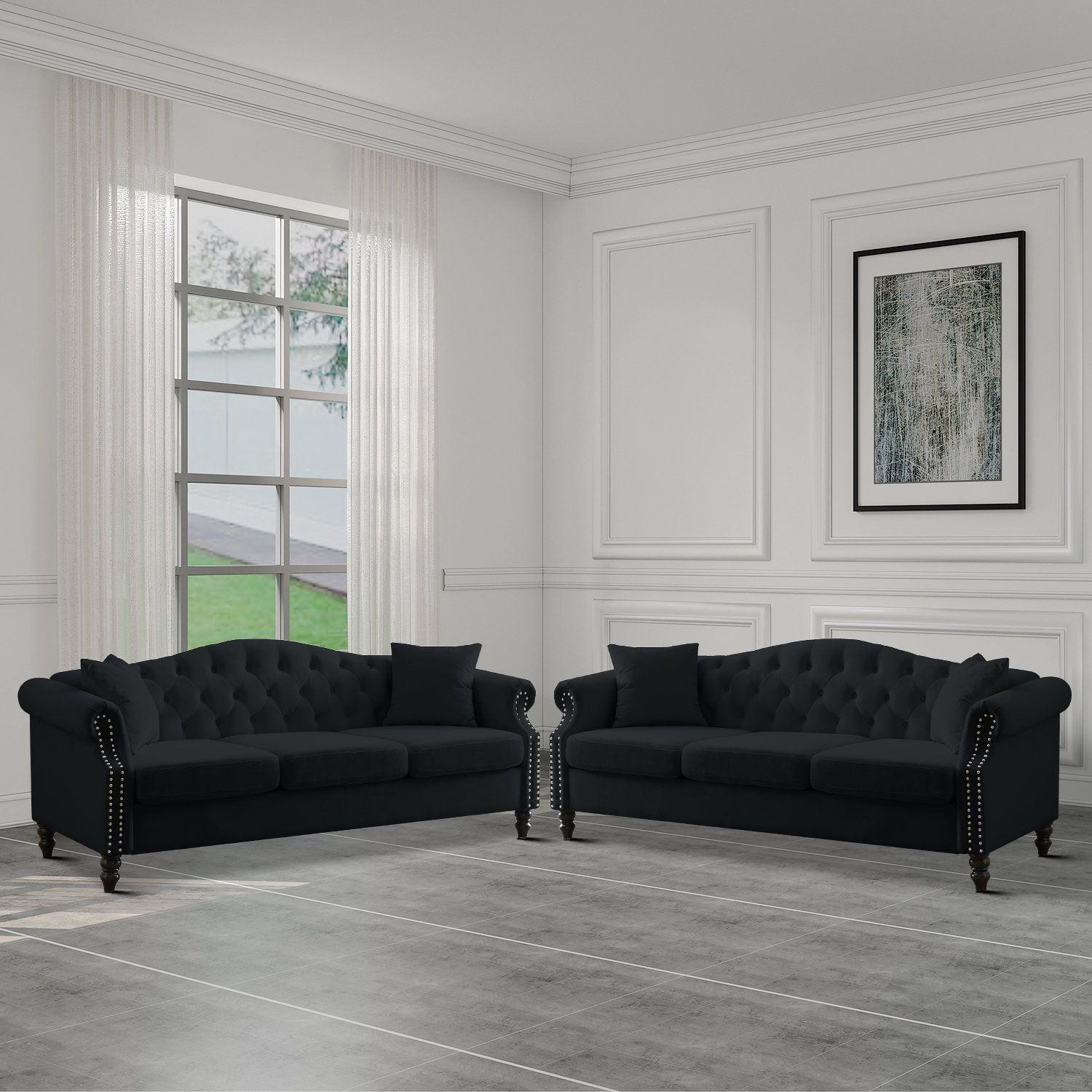 House of Hampton Classic European Style Velvet Upholstered Living Room ...