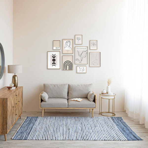 Lark Manor Denim Rag Rug 3'X5' Blue Recycled Soft Cotton Chindi Hand ...