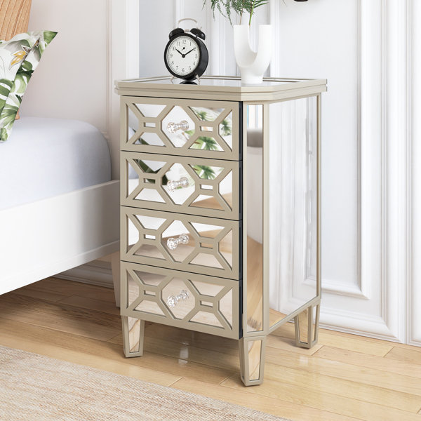 House of Hampton® Mirrored 4-Drawer Chest with Golden Lines Storage ...