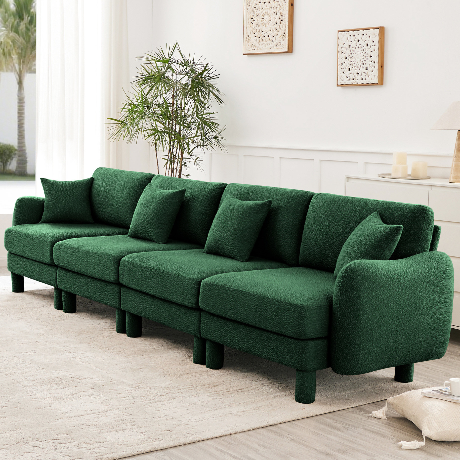 George Oliver 4 - Seater Boucle Fabric With Cylindrical Legs And Spring ...