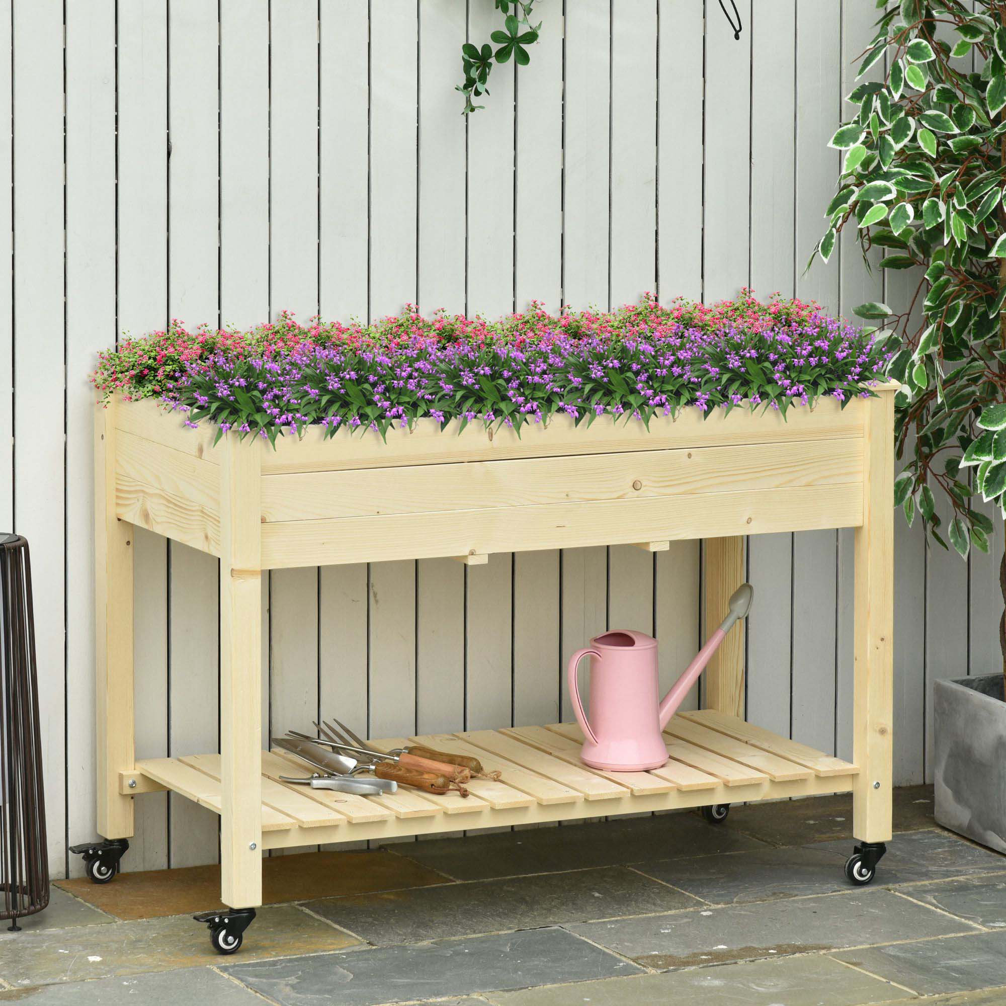 Dakota Fields Versatile Elevated Wooden Garden Bed with Lockable Wheels ...