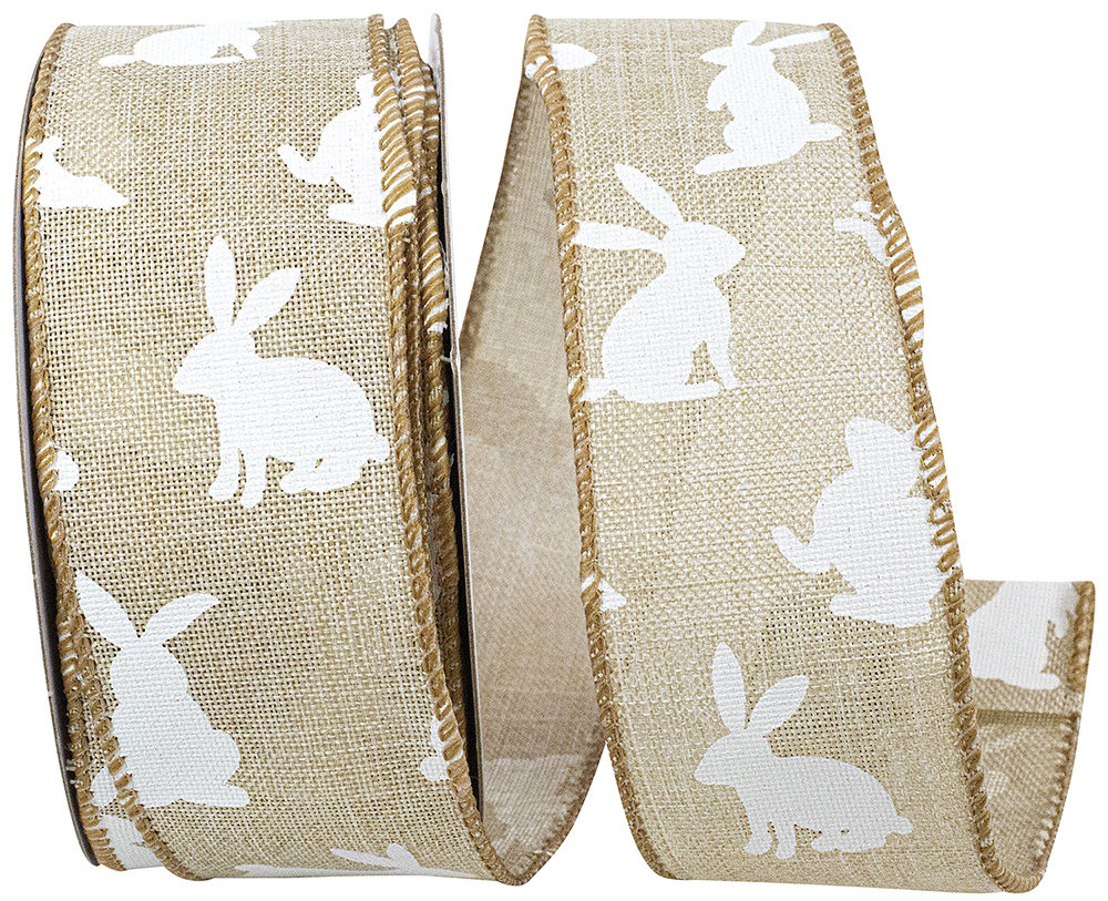 The Holiday Aisle® Natural/White Linen Bunny Hop Wired Edge Ribbon ...