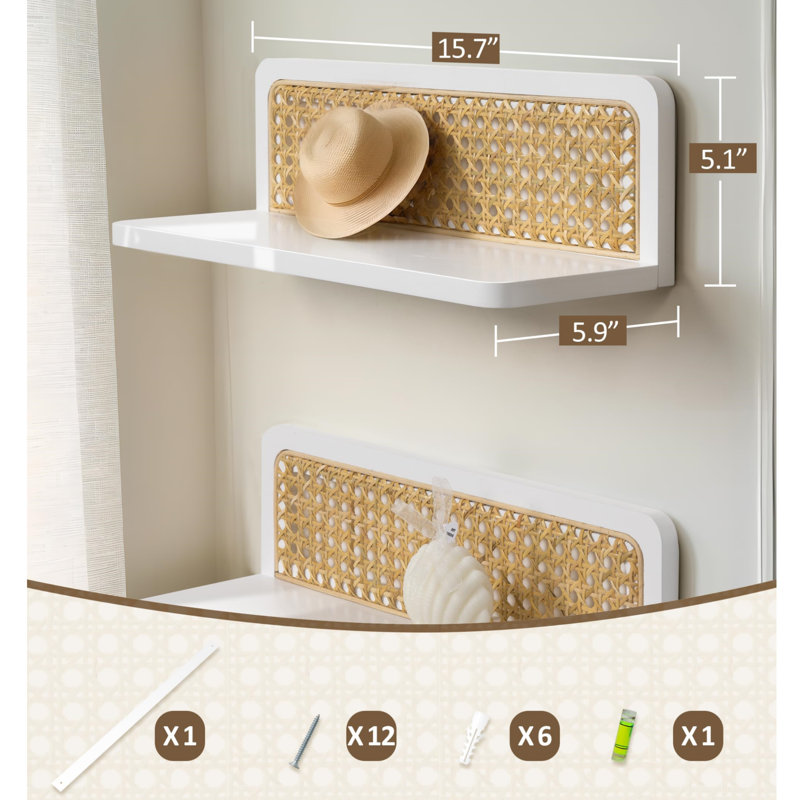 Bayou Breeze Rattan Floating Shelves Set of 2 | Wayfair
