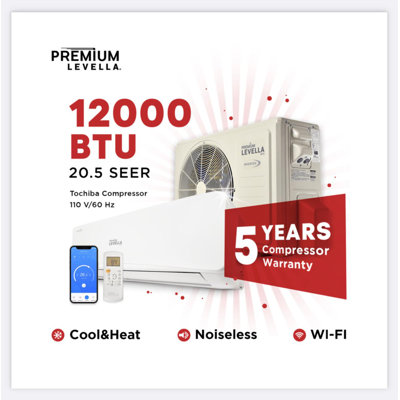 Premium Levella 12000 BTU Wi-Fi Connected Ductless Mini Split Air ...