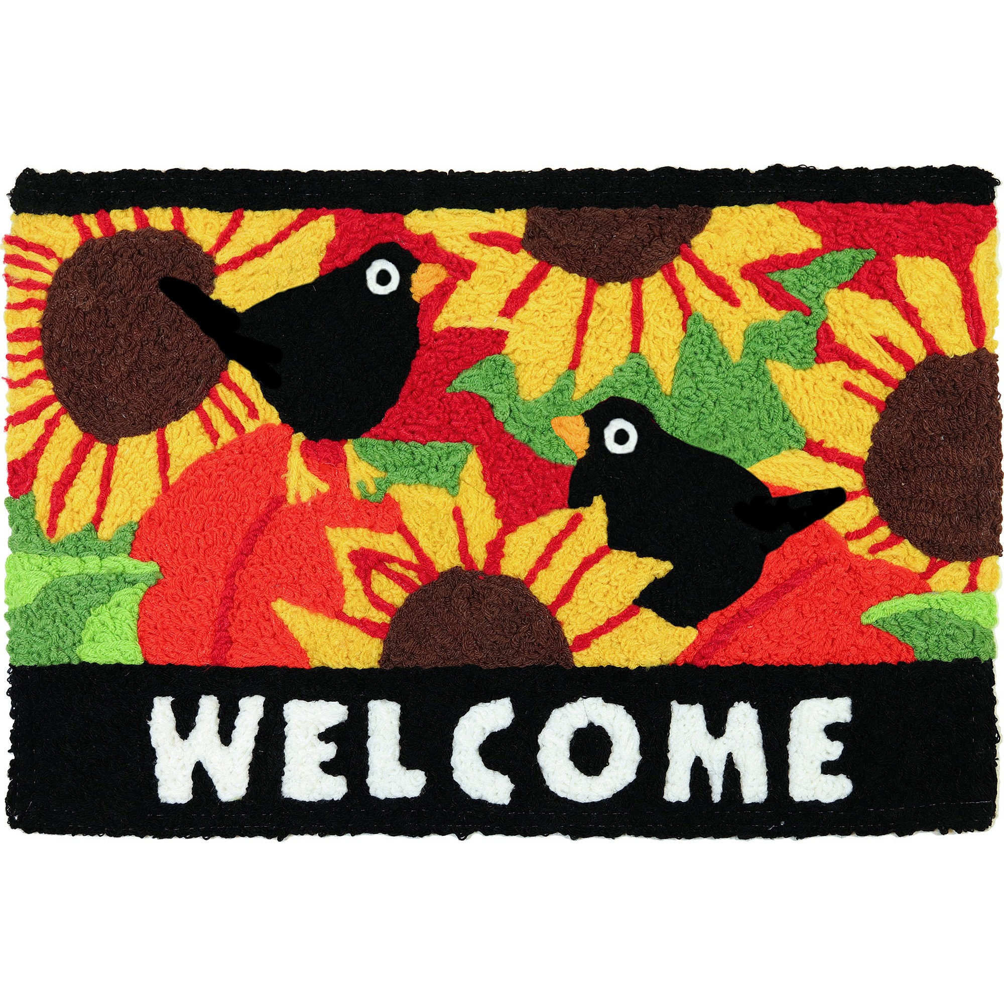 Trinx Edroi Crows & Sunflowers Floral Welcome Kitchen Mat | Wayfair