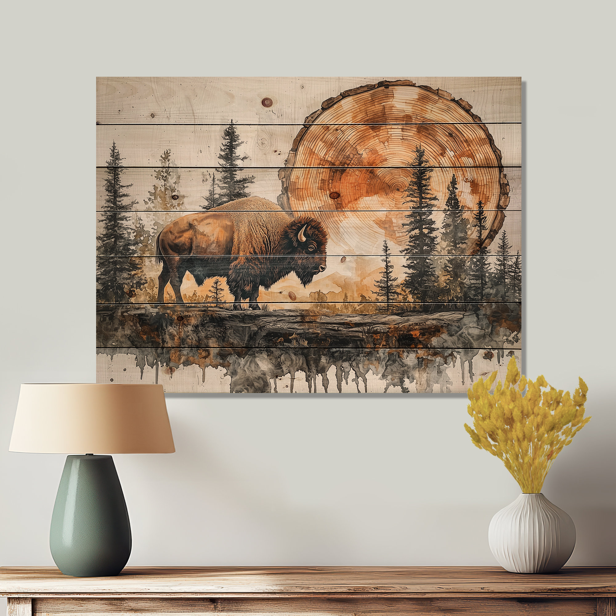 Ophelia & Co. American Bison Into The Prairies II - Buffalo Animal Wood ...
