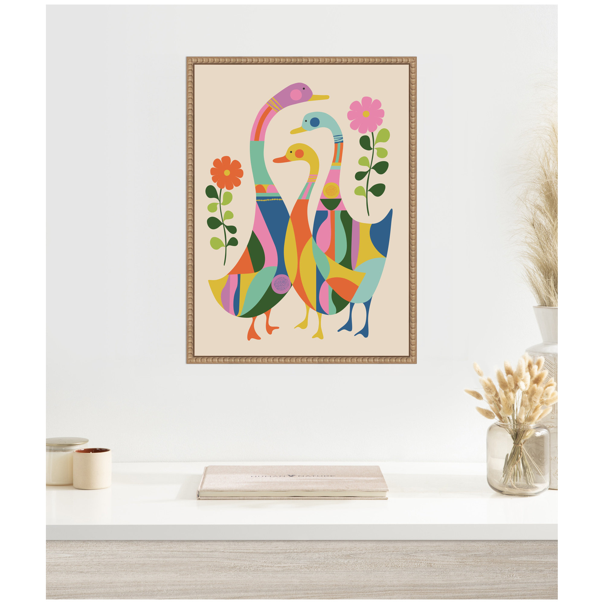 George Oliver Wimbley Ducks and Wildflowers by Barnish Framed Canvas ...