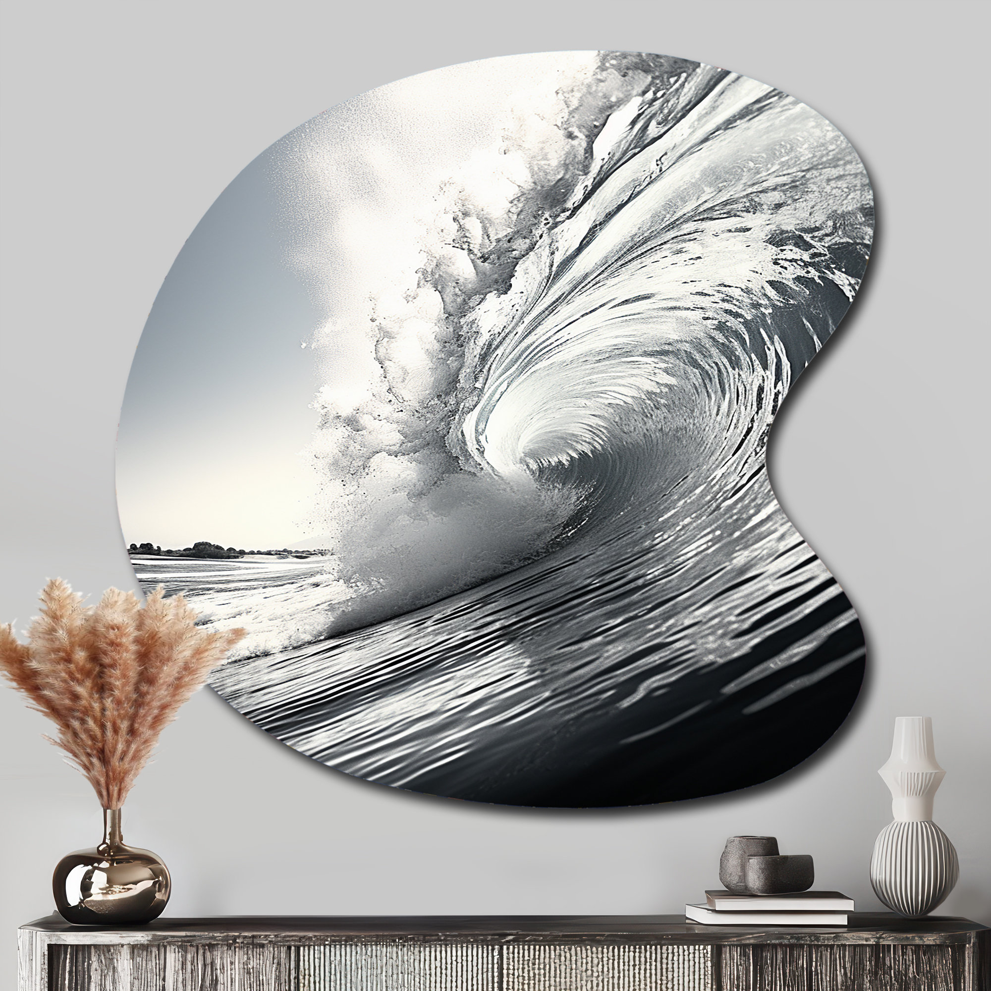 Design Art Black And White Wave Photo II - Coastal Beach Drop Shape ...