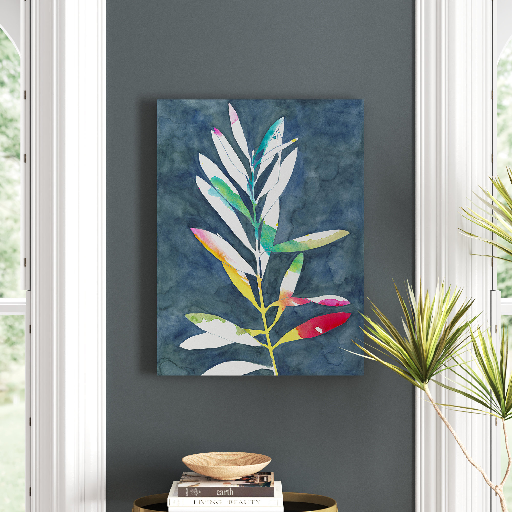 Joss & Main 'Indigo Leaves I' - Print on Canvas | Wayfair