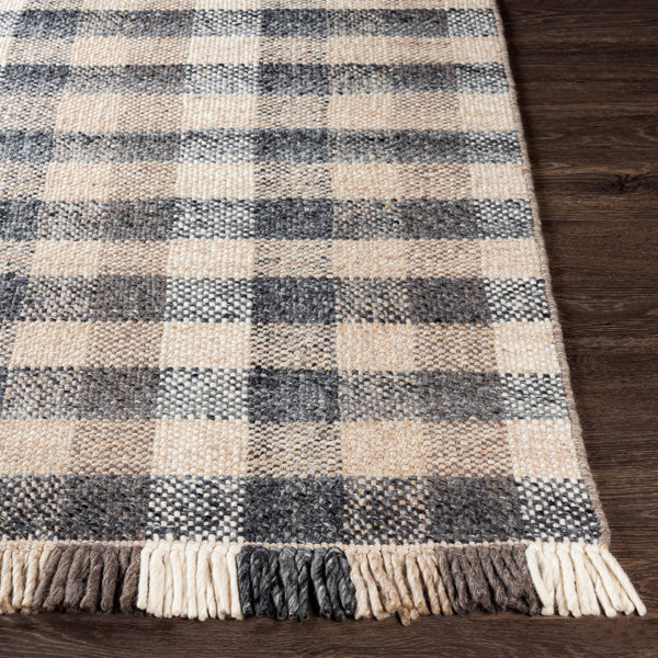 Joss & Main Cordelia Plaid Wool Charcoal/Medium Gray/Tan Area Rug ...