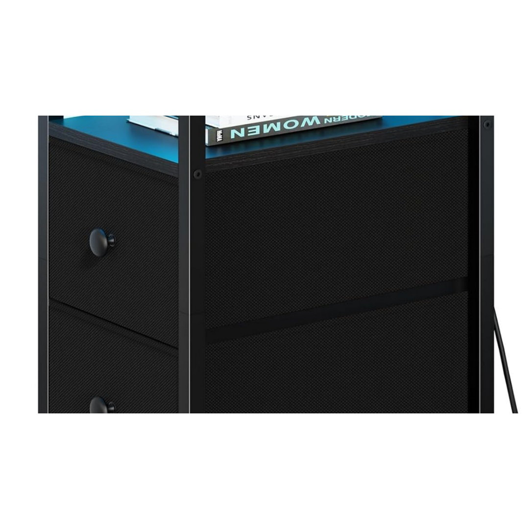 Ebern Designs End Table With Charging Station, Narrow Side Table LED ...