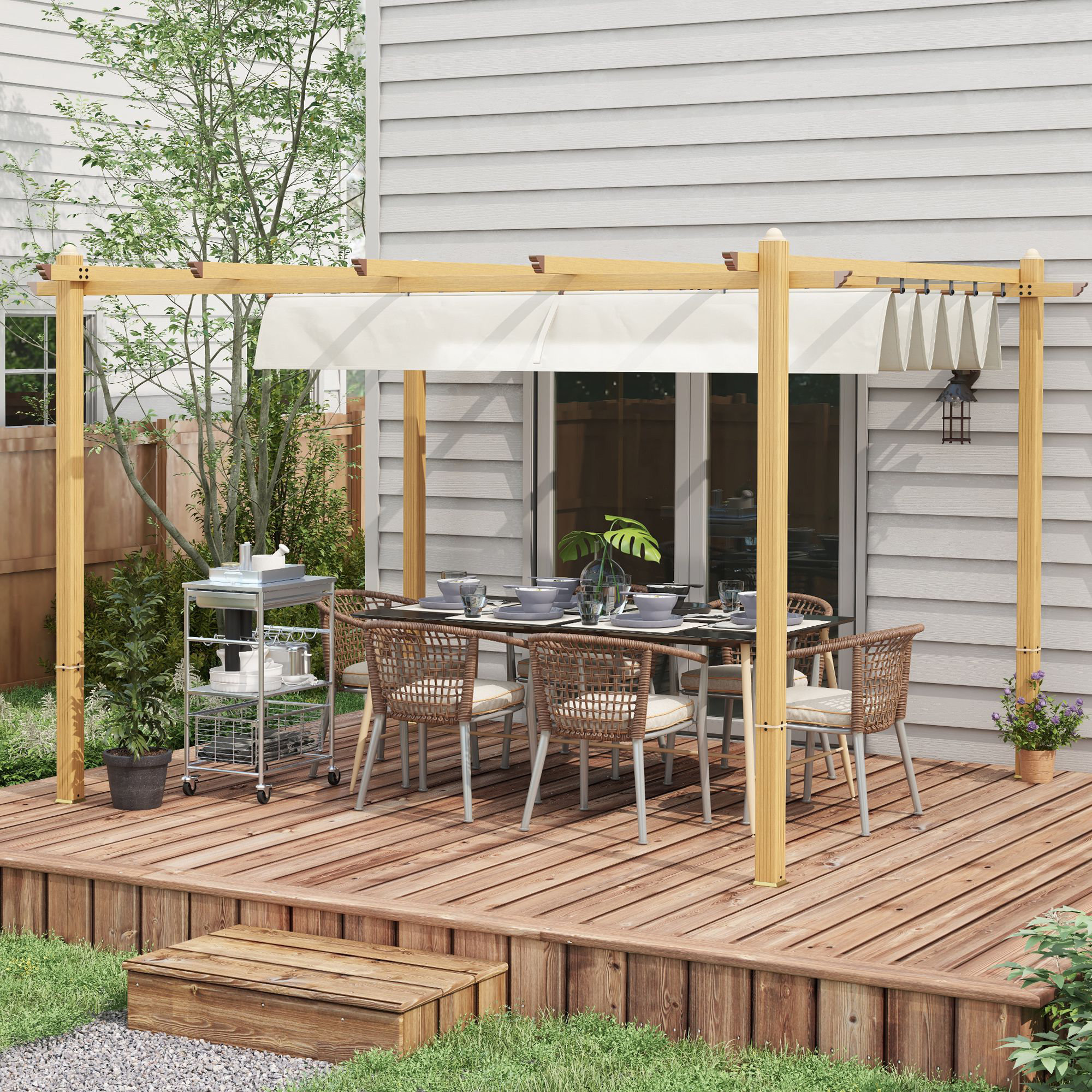 Outsunny 11 Ft.W x 8 Ft. D Steel Pergola with Canopy & Reviews ...