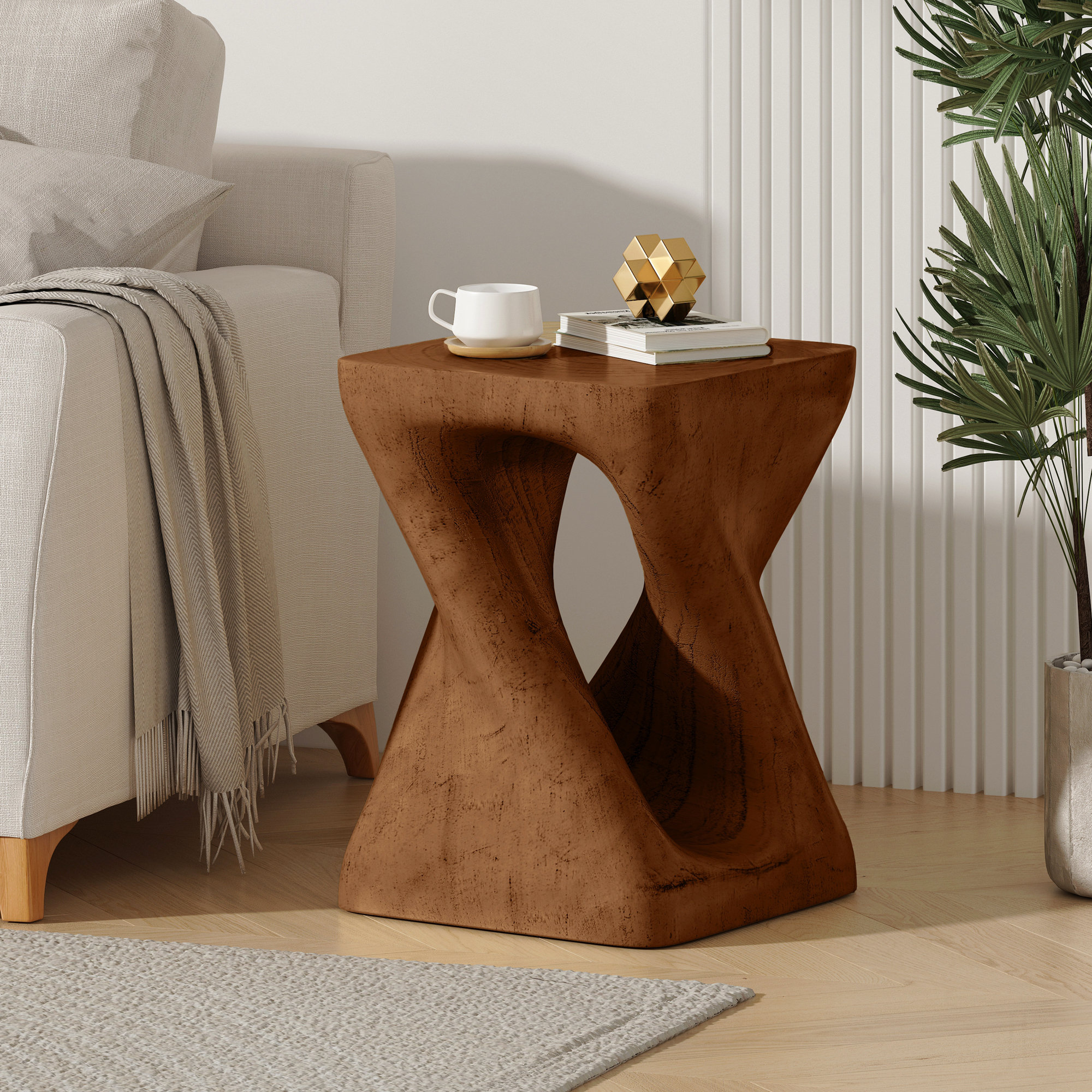 Brayden Studio Mgo Twist Shape Side Table, Wood-Like Texture - Wayfair ...