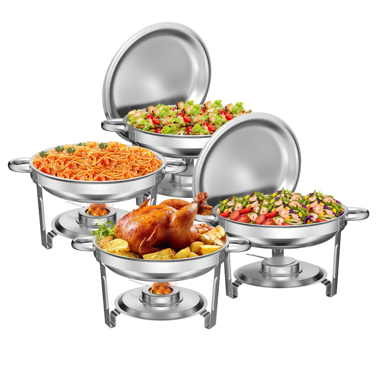 Latitude Run® 4 Pack 5QT Chafing Dishes For Buffet, Round Chafing Dish ...