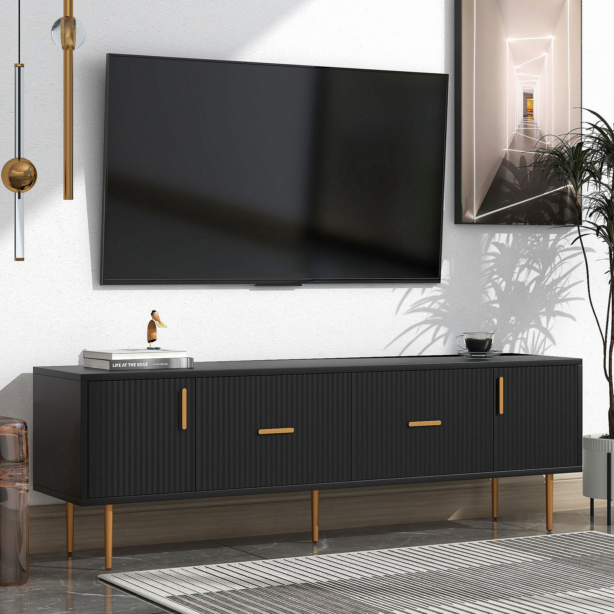 Mercer41 Sylinda 67.67'' W Storage Credenza TV Stand with 5 Champagne ...