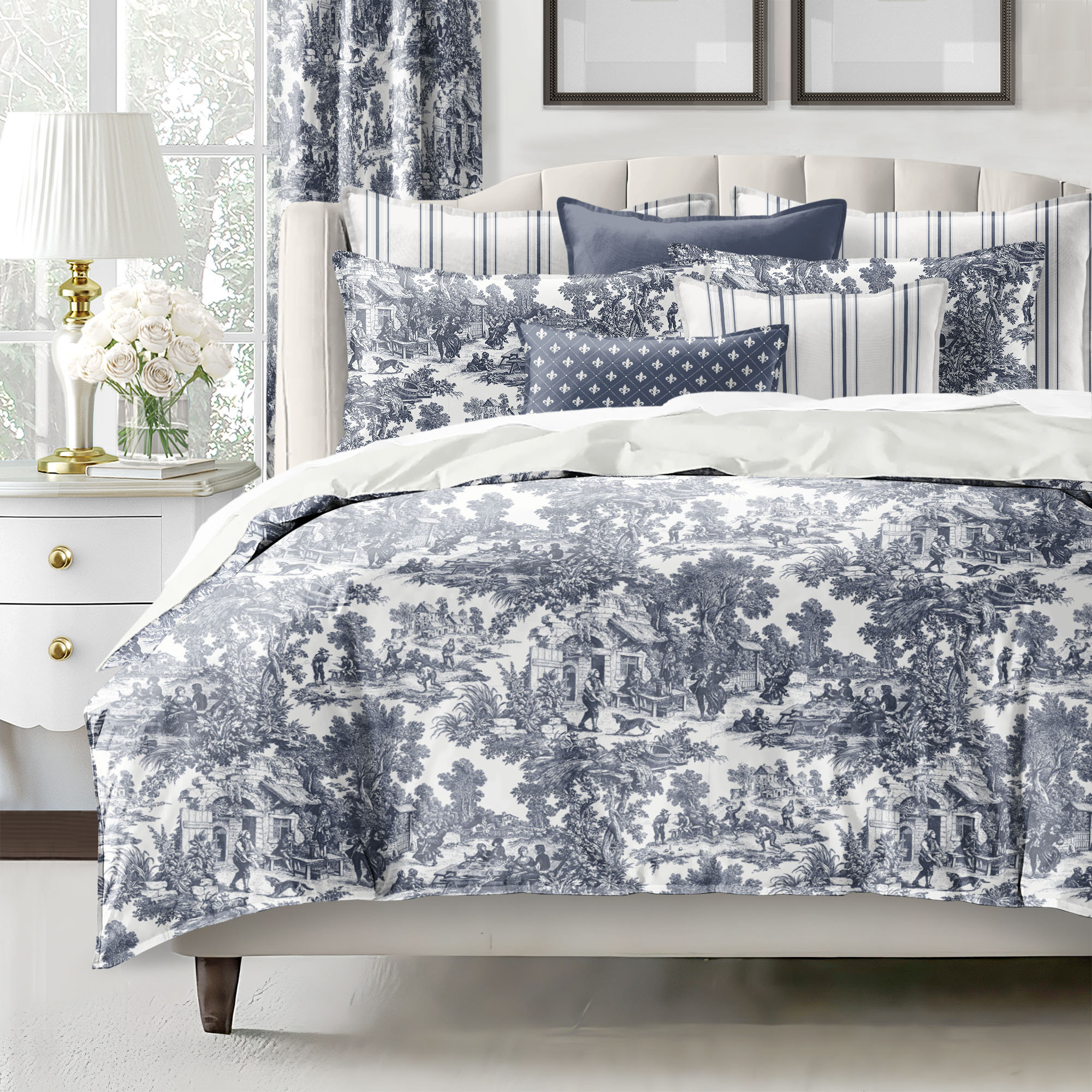 6ix Tailors Fine Linens Au Village Toile Denim Cotton Comforter Set 8 ...